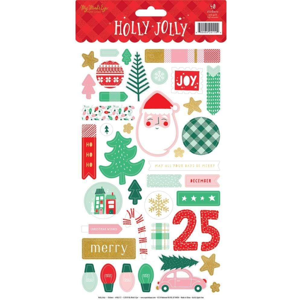 MME Holly Jolly Stickers 6"X12" with gold foil