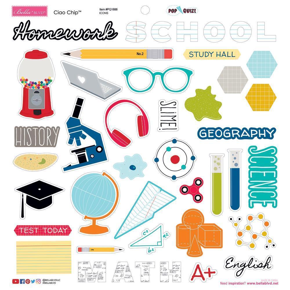 Pop Quiz Chipboard Stickers 12"X12" Icons