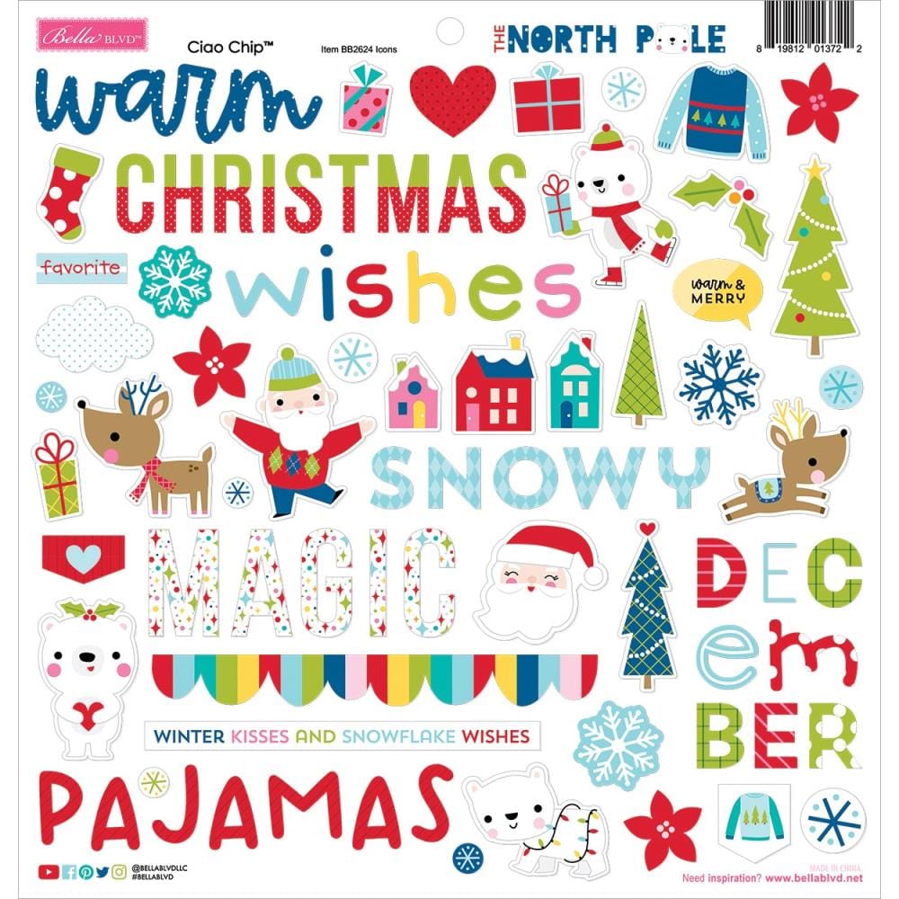 Bella Blvd The North Pole Chipboard Stickers 12"X12" Icons
