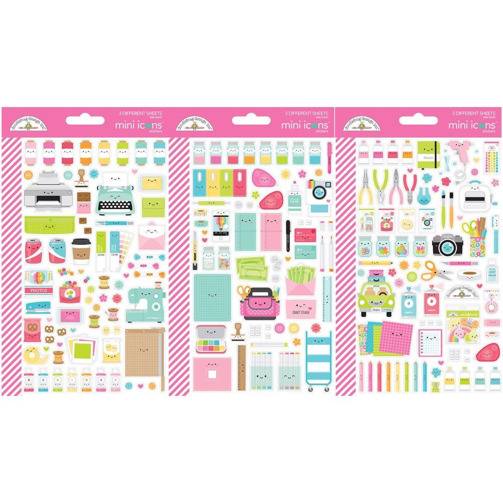 Cute & Crafty Mini Cardstock Stickers 3/Pkg Icons