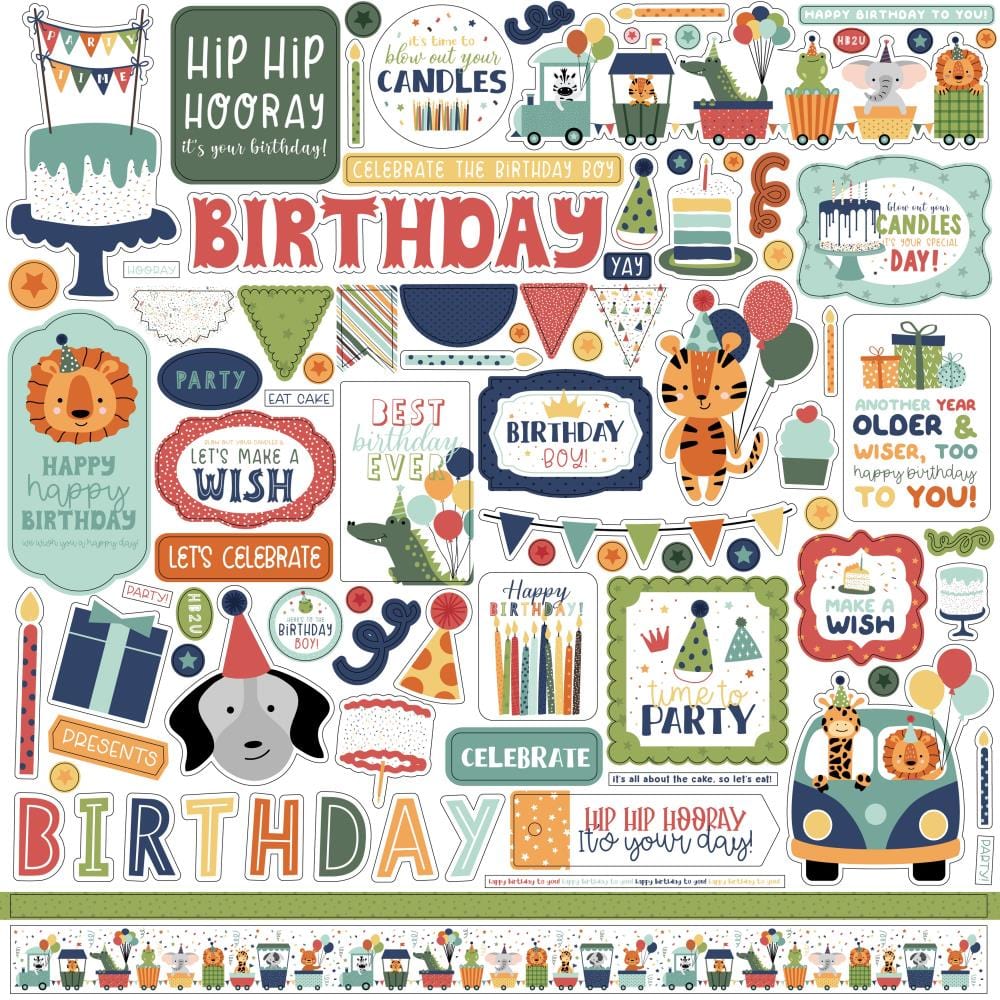 Echo Park A Birthday Wish Boy Cardstock Stickers 12"X12" Elements