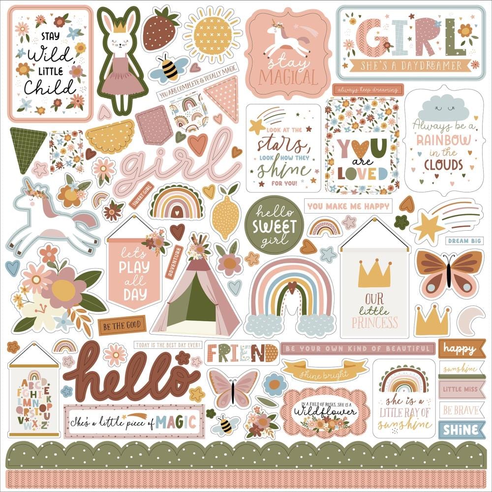 Echo Park Dream Big Little Girl Cardstock Stickers 12"X12" Elements