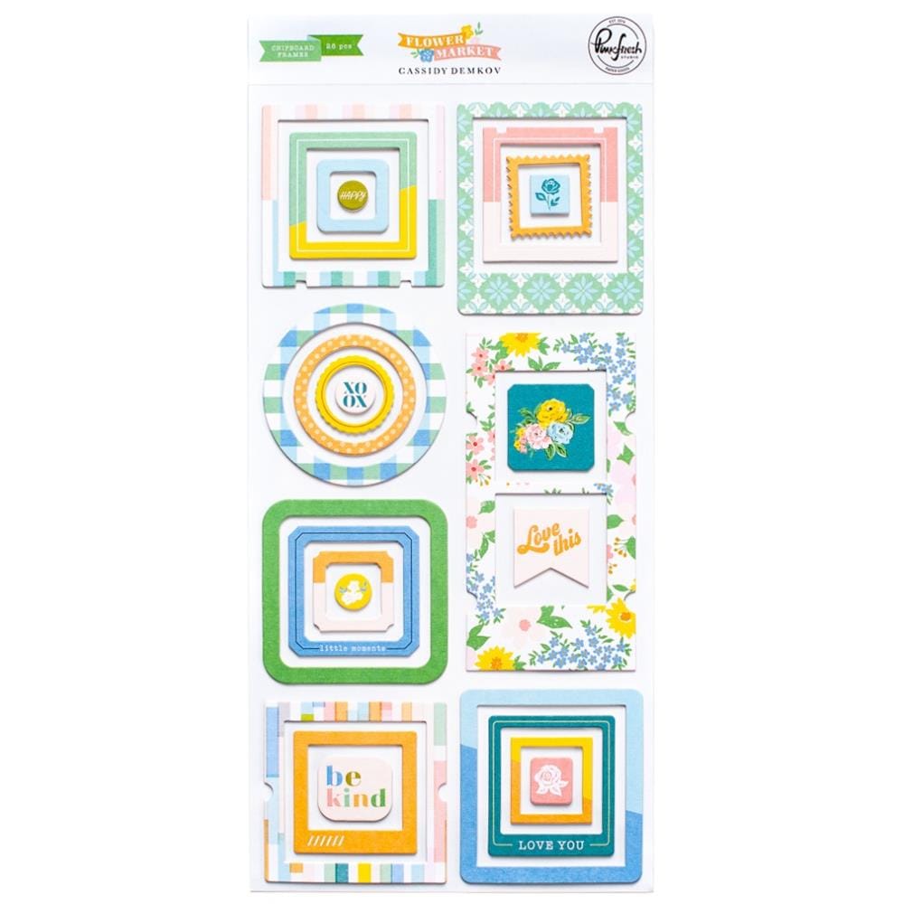 PinkFresh Flower Market Chipboard Frames Stickers