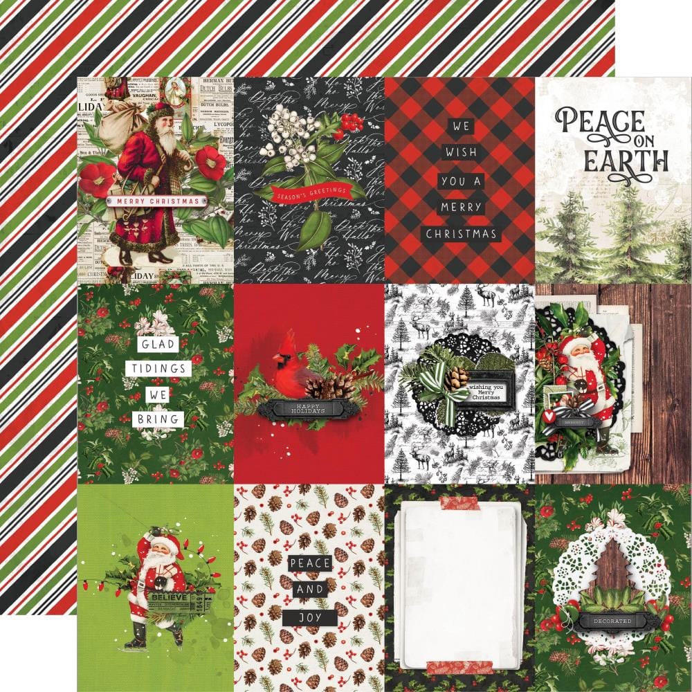 Simple Vintage Christmas Lodge Dbl-Sided Cardstock 12"X12" - 3x4 Eleme